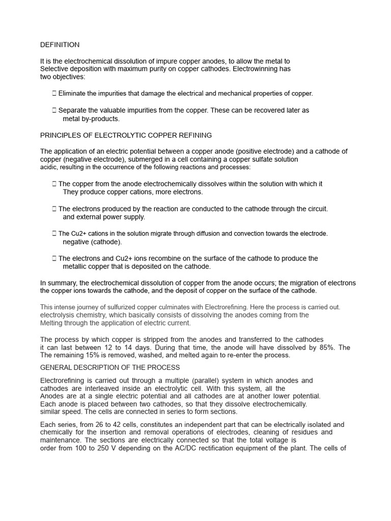Electrorefining of Copper and Tin | PDF | Anode | Electrochemistry