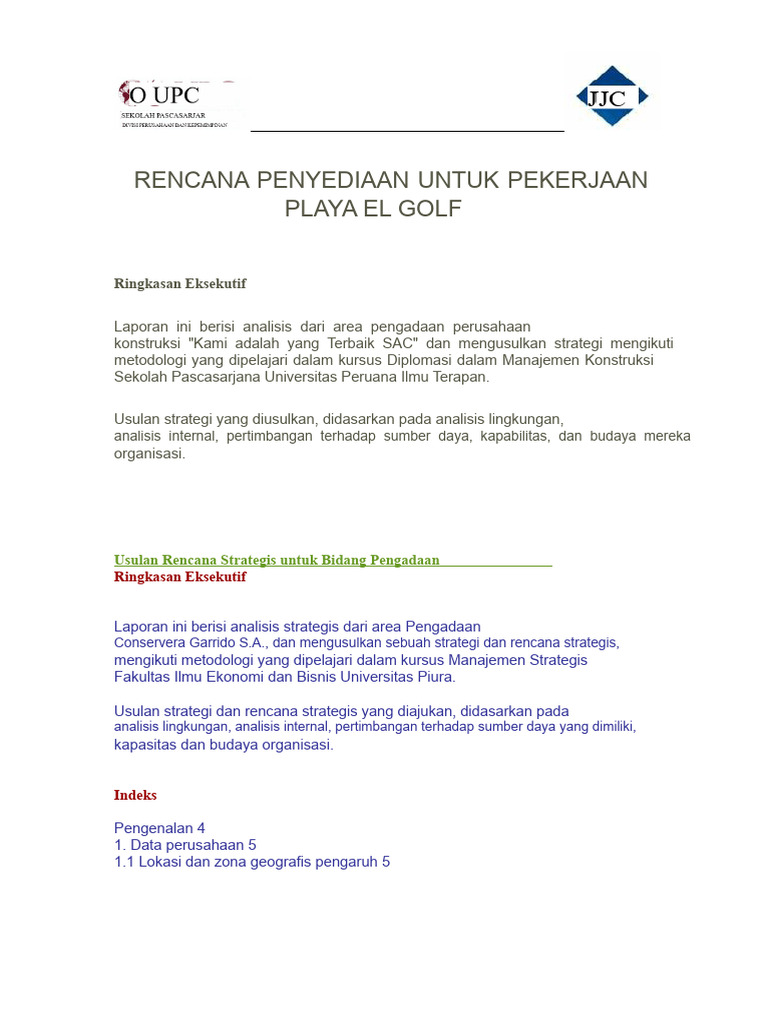 Rencana Penyediaan (Draf) | PDF