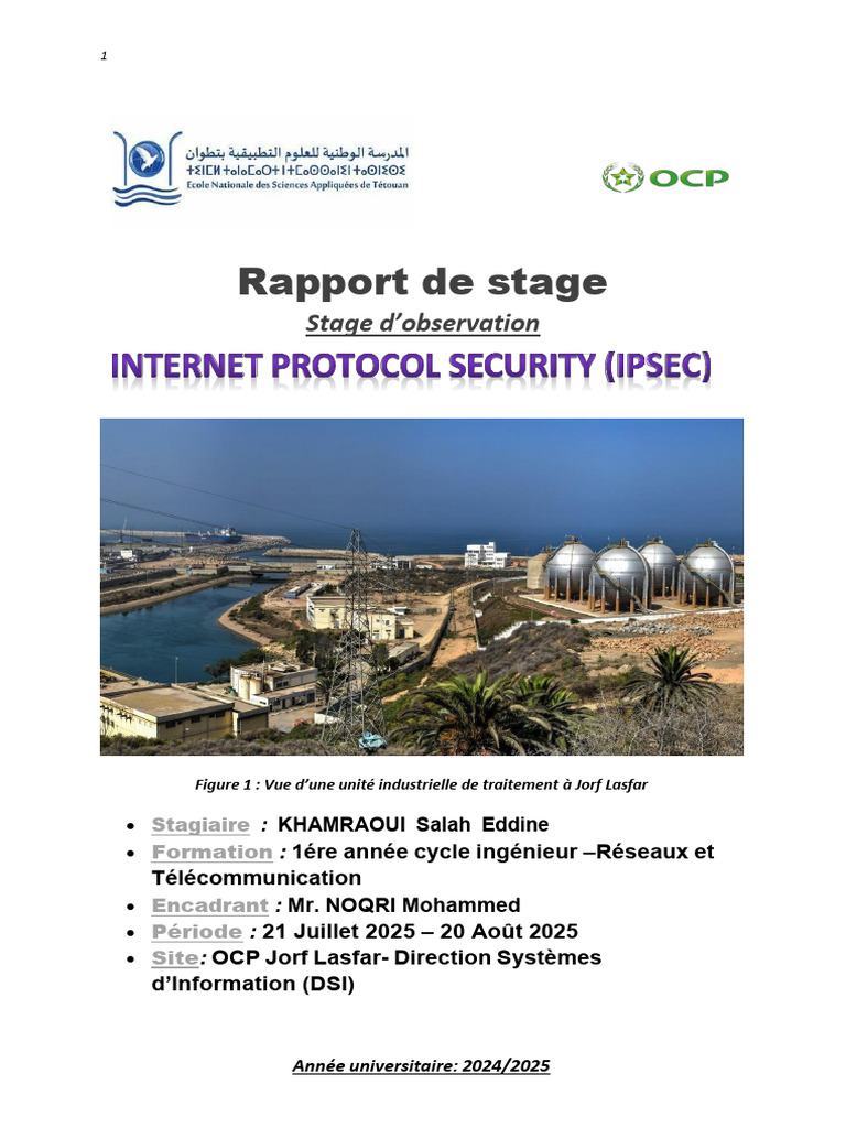 Rapport de Stage D'observation Sur Sujet de Ipsec' Ocp Jorf Lasfer D' El Jadida | PDF | Réseau ...
