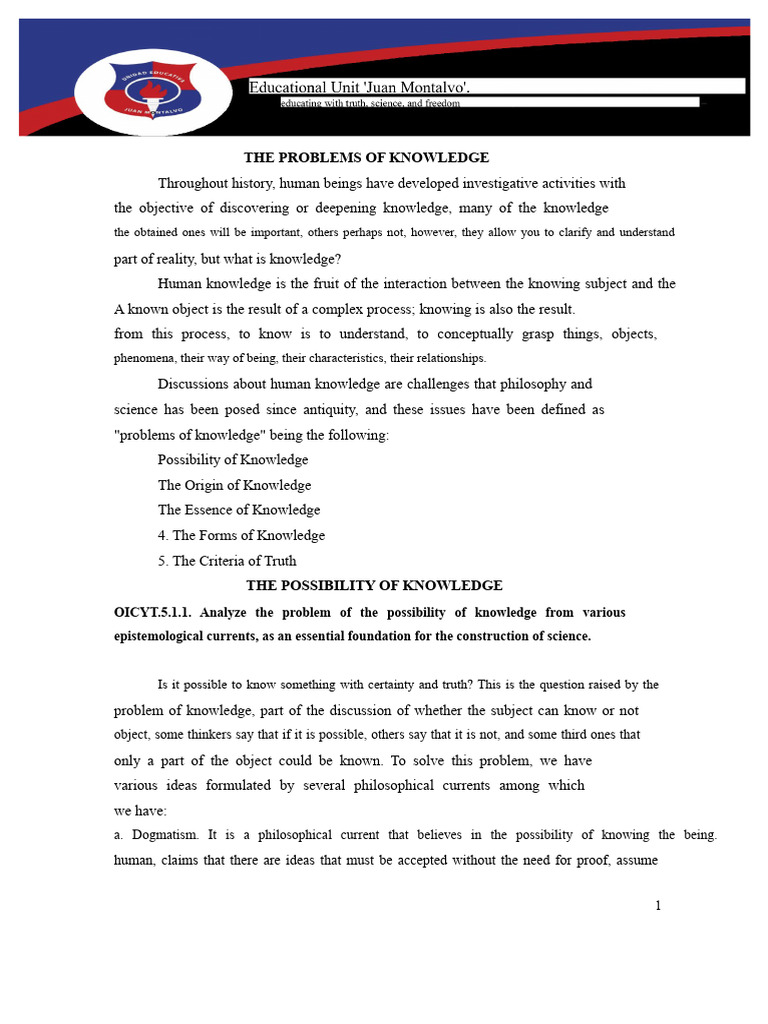 Possibility of Knowledge Origin, Essence and Forms of Knowledge | PDF ...
