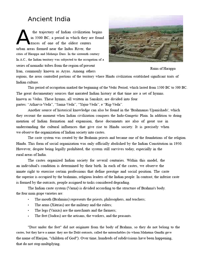 Ancient India: Civilization and Caste System | PDF | Vedas | Caste