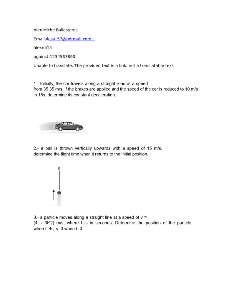 Physics Problems on Motion and Acceleration | PDF | Acceleration | Speed