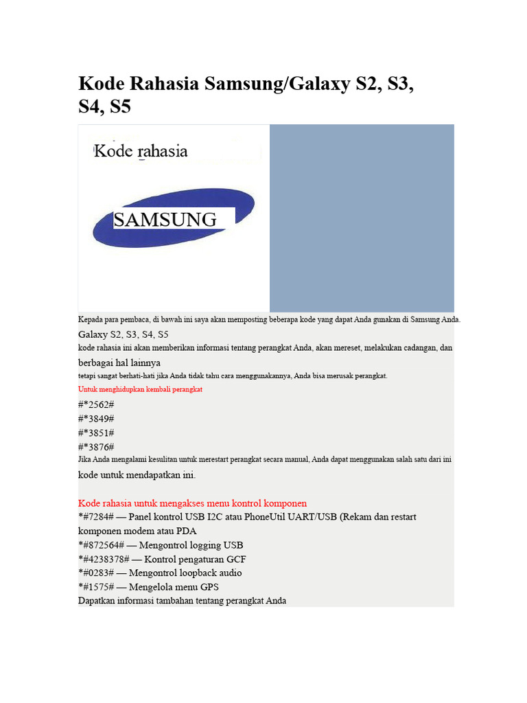 Kode Rahasia Samsung Galaxy S2-S5 | PDF
