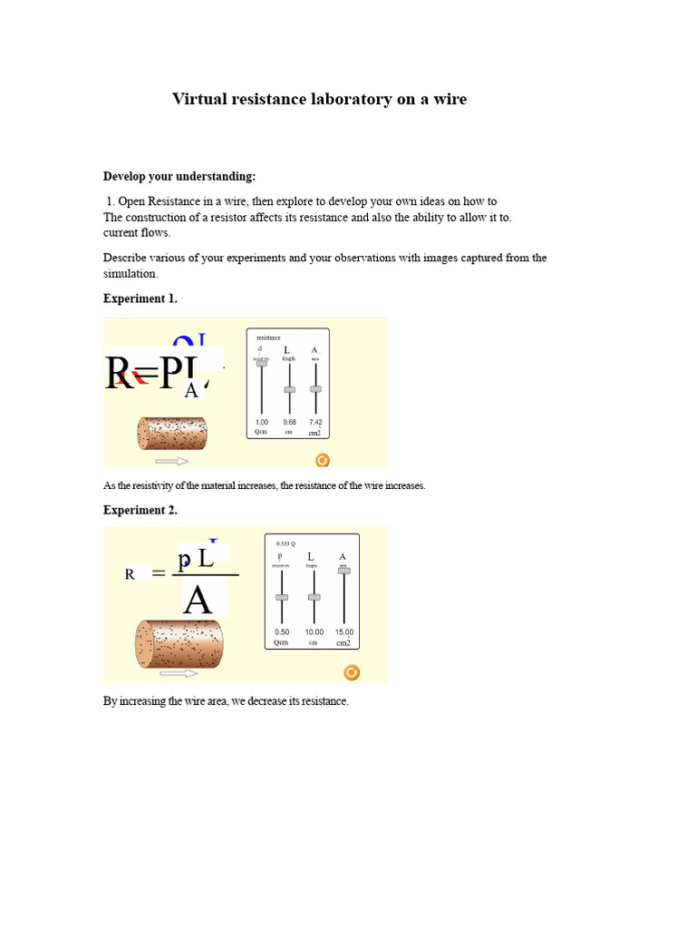Virtual Laboratory of Resistance in a Wire | PDF | Resistor | Electrical Resistivity And ...