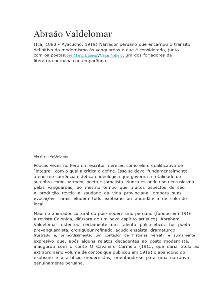 Abraham Valdelomar | PDF | Peru | Lima
