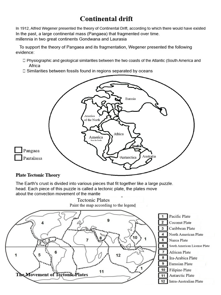 Continental Drift Coloring Activity | PDF | Plate Tectonics | Volcano