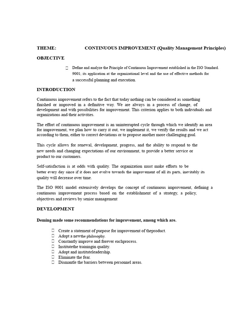 Continuous Improvement in ISO 9001 | PDF | Audit | Quality Management