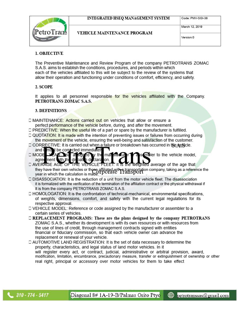 Preventive and Corrective Maintenance Program For Vehicles PDF | PDF ...