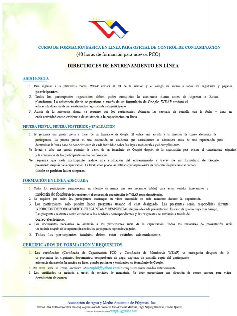 Directrices de Capacitación en Línea WEAP PCO | PDF