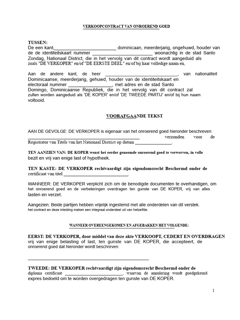 Model Contract Verkoop Van Onroerend Goed - HG | PDF