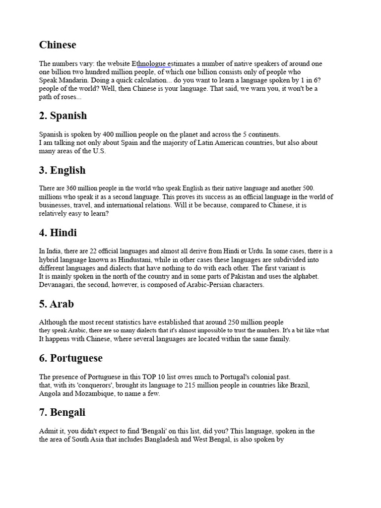 Most Spoken Languages in The World | PDF | Persian Language | Spanish ...