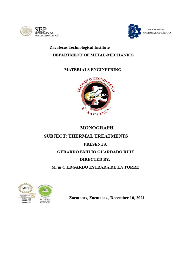 Monograph Thermal Treatments | PDF | Heat Treating | Steel