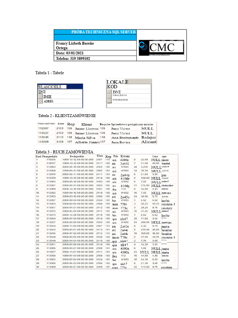 Test Techniczny SQL Server | PDF