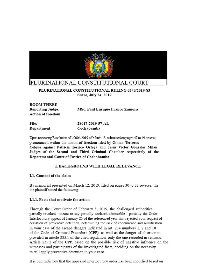 Constitutional Ruling No. 340-2019-S3 - July 24 PDF | PDF | Appellate ...