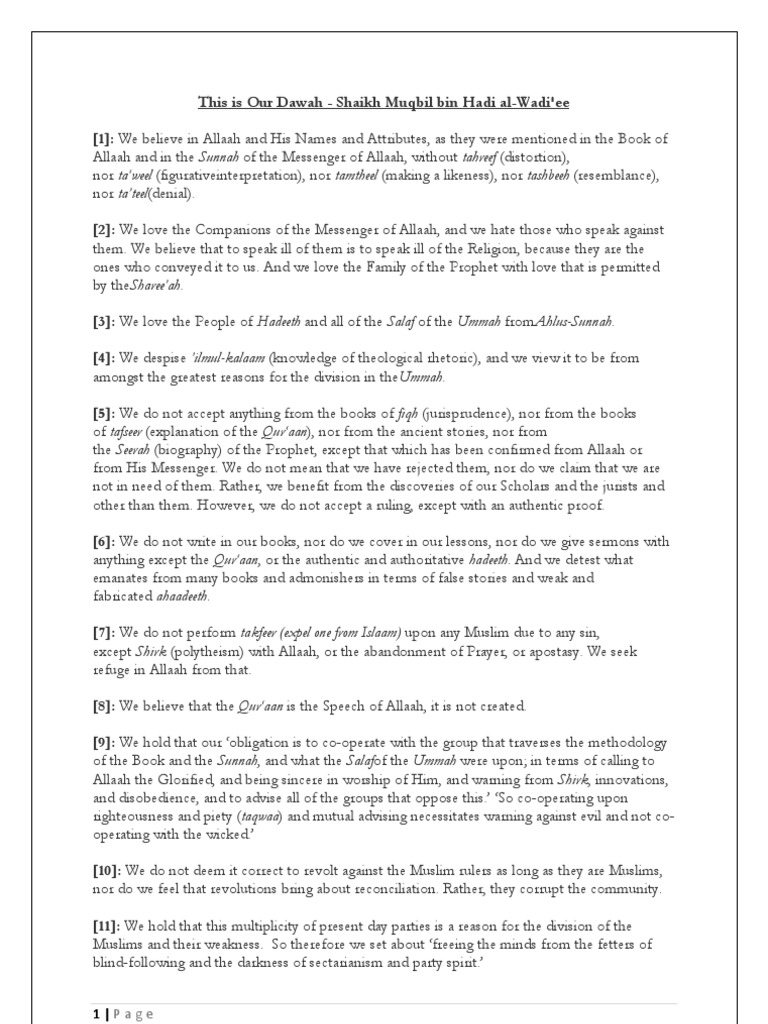 This Is Our Dawah - Shaikh Muqbil Bin Hadi Al-Wadi'ee | PDF | Salafi ...