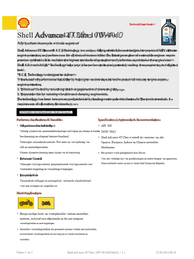Shell-Advance 4T Ultra 10W-40 TDS | PDF