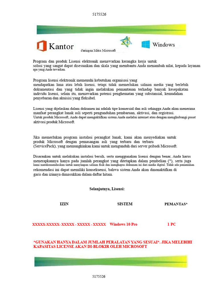 Contoh Pengiriman Lisensi MICROSOFT - GENUINE | PDF