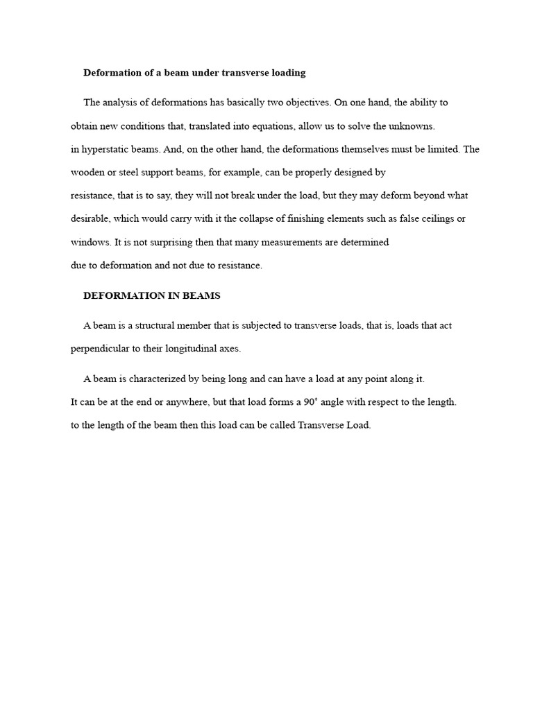Deformation of a beam under transverse load | PDF | Bending | Beam ...
