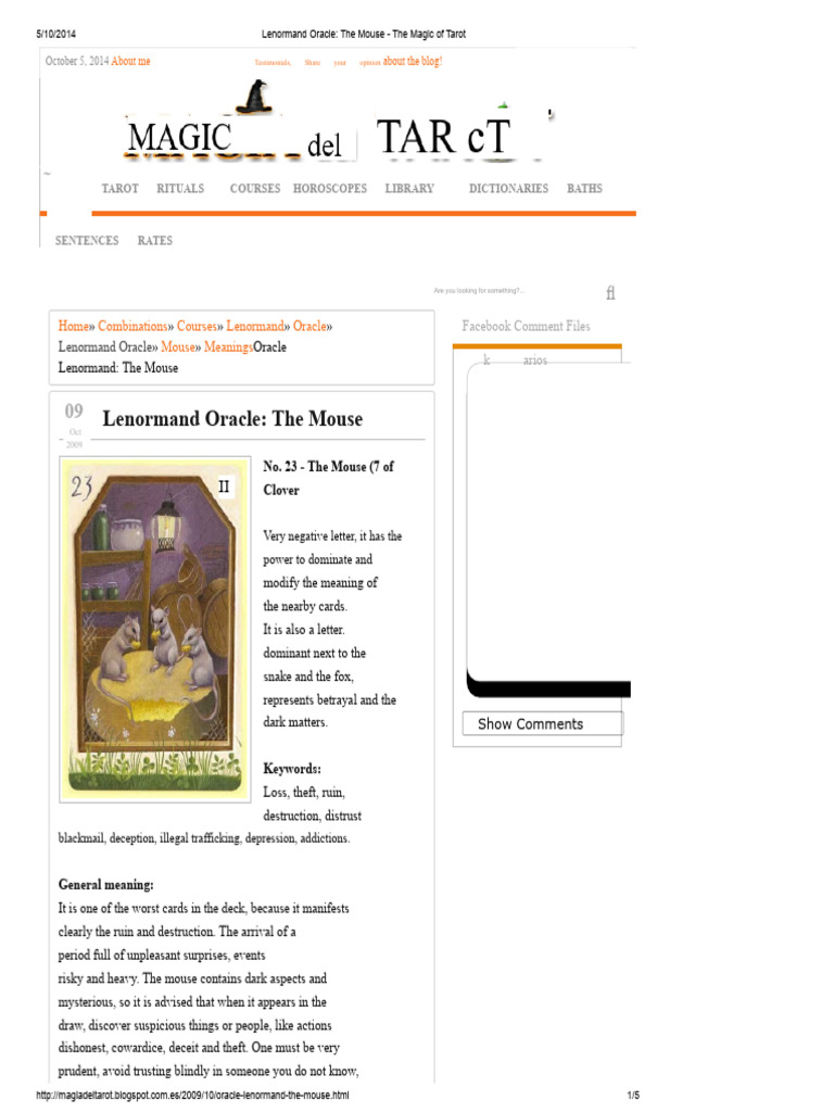 Lenormand Oracle - The Mouse - The Magic of Tarot | PDF