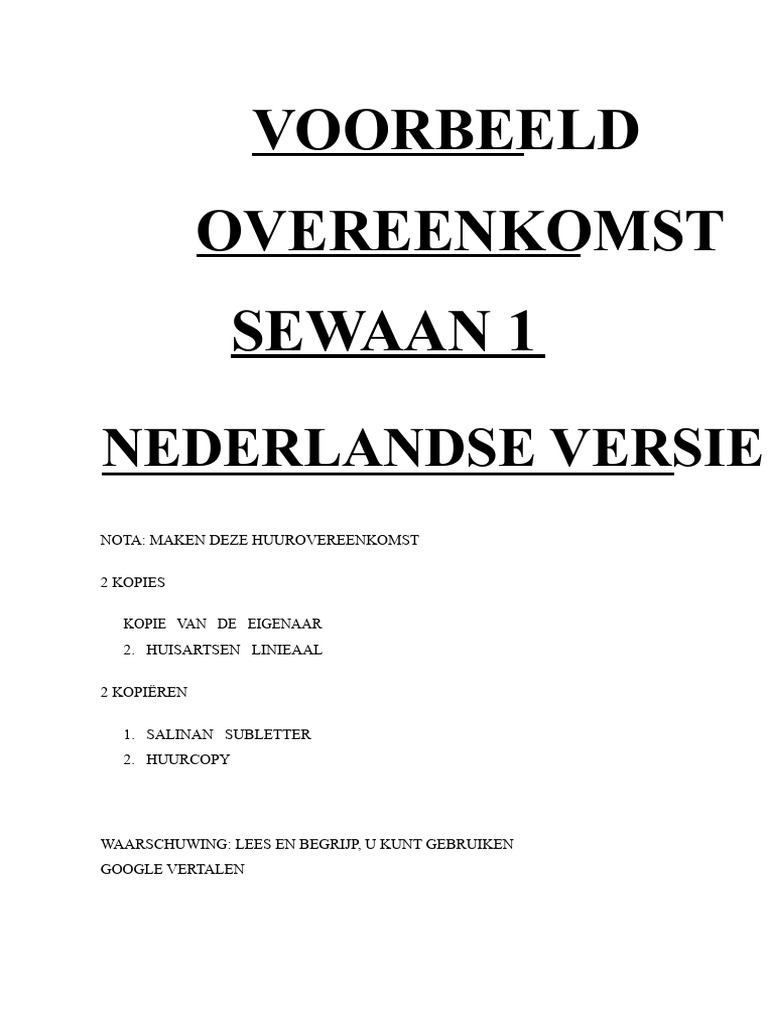 Voorbeeld Huurcontract 1 | PDF