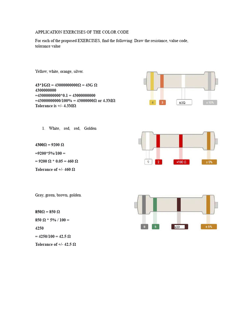APPLICATION EXERCISES OF THE COLOR CODE | PDF