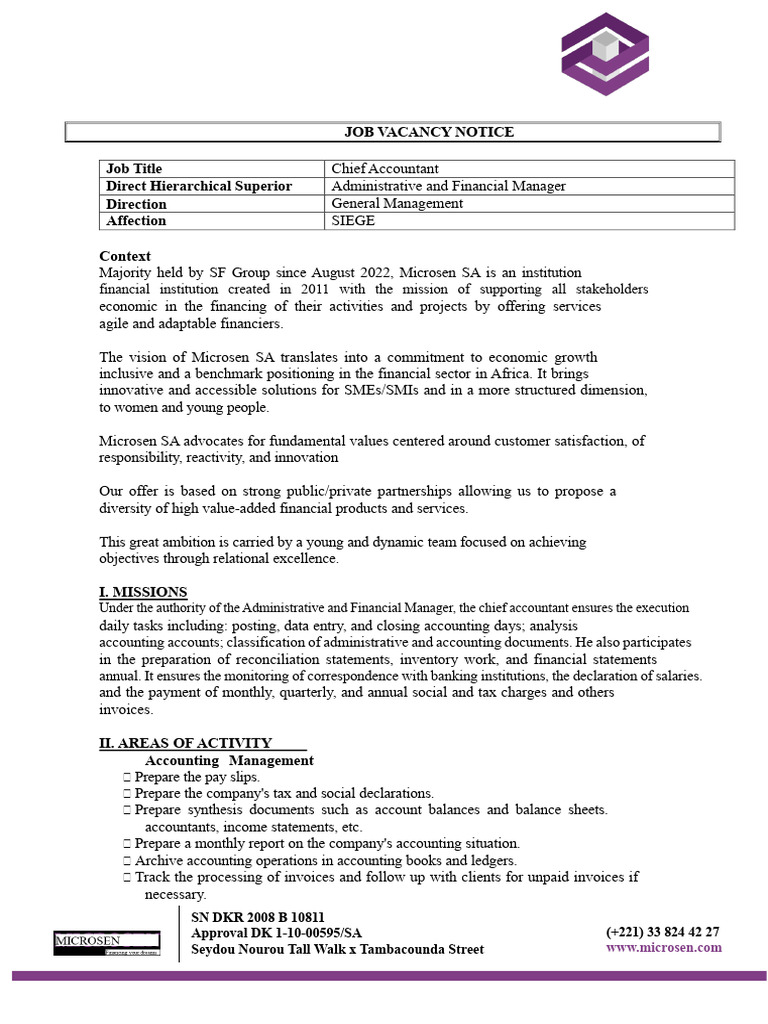 Job Vacancy Notice MICROSEN | PDF | Accounting | Employment