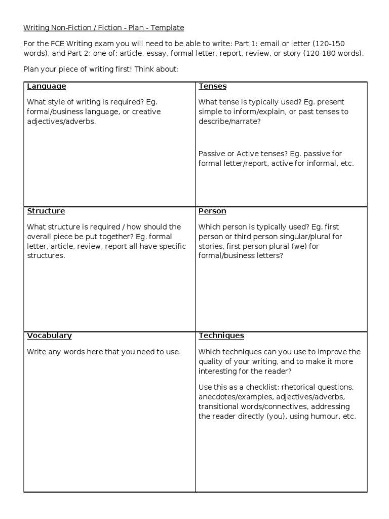FCE Writing Exam Planning Template | PDF | Word | Plural