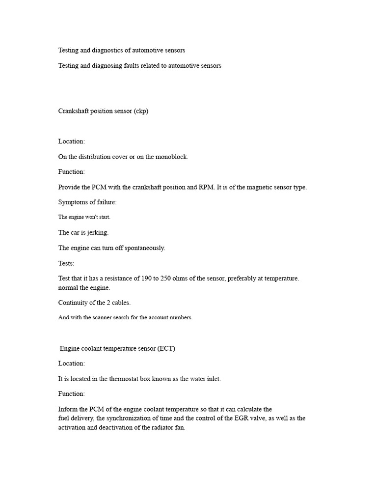 Automotive Sensor Testing Guide | PDF | Throttle | Vehicle Parts