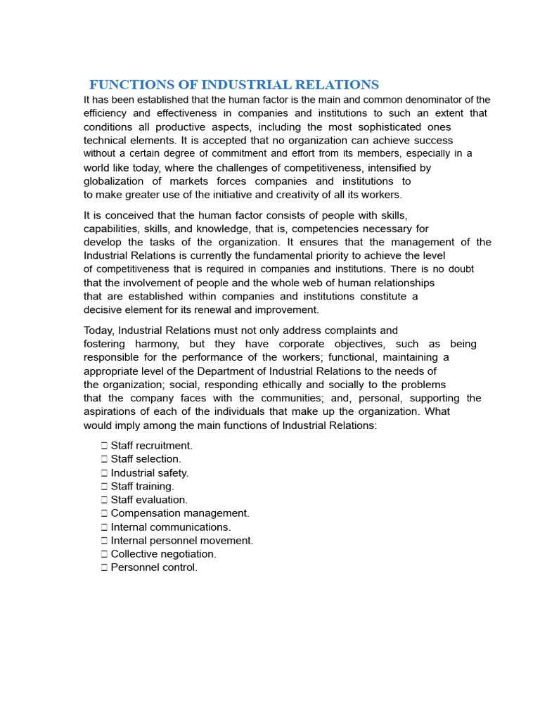 Key Functions of Industrial Relations | PDF | Collective Bargaining ...