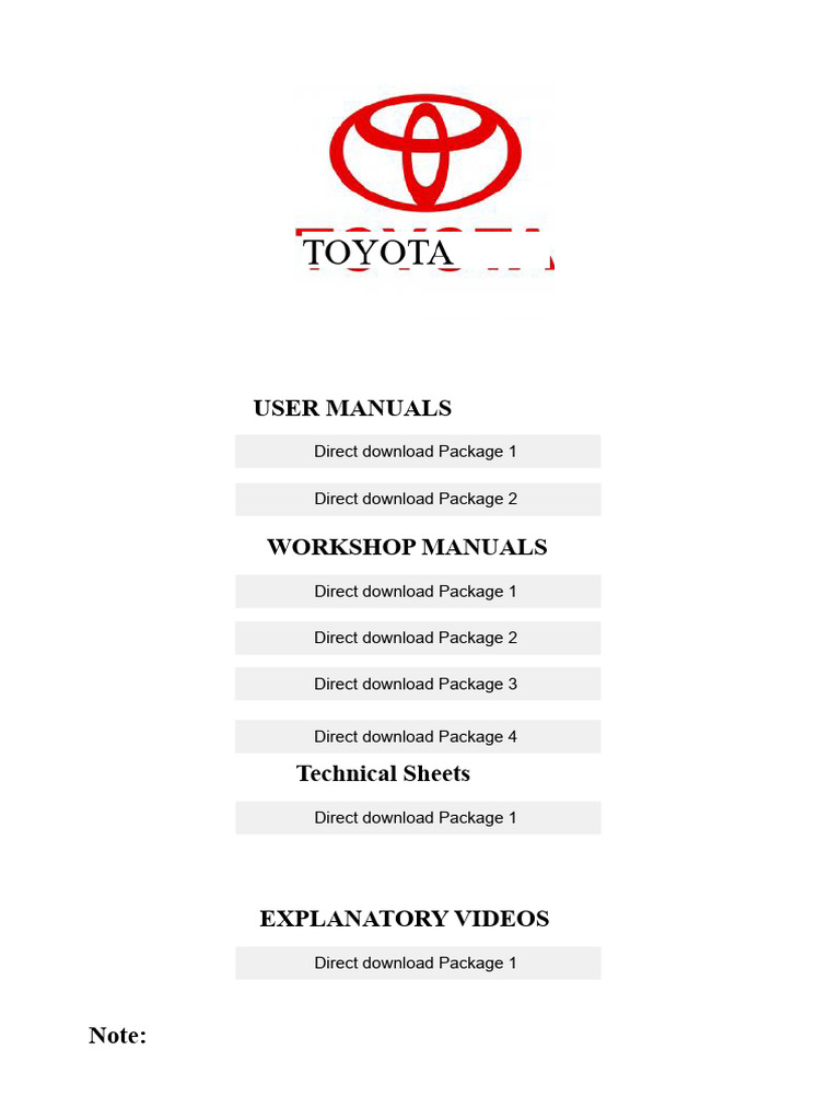 Toyota User and Workshop Manuals | PDF