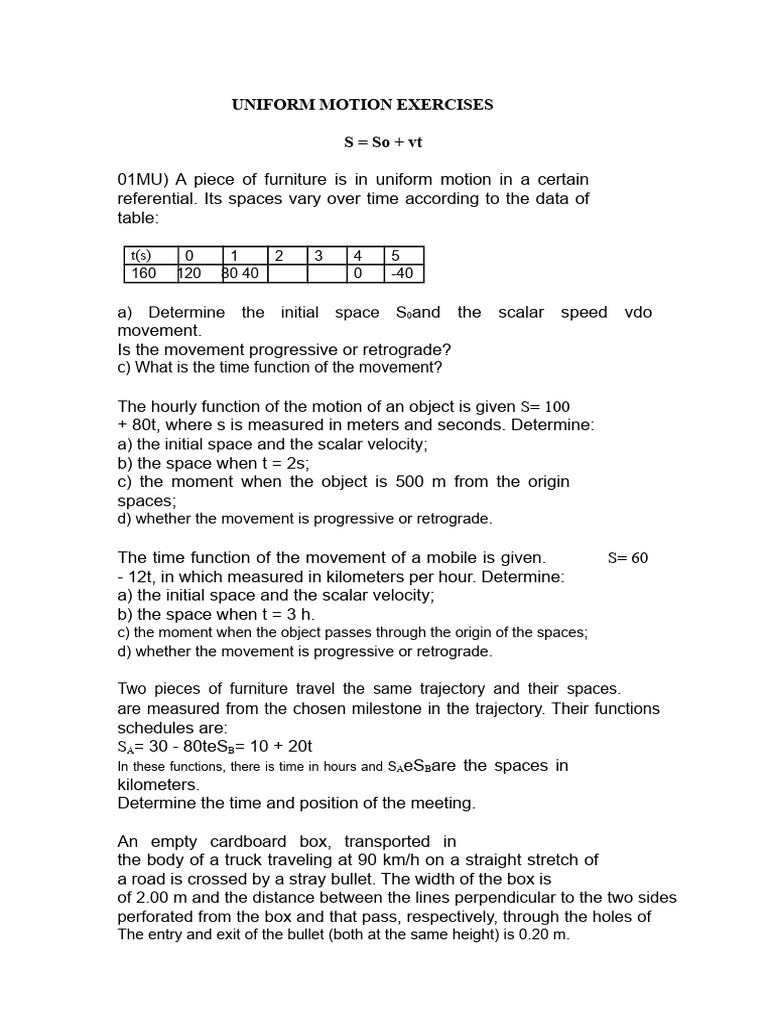 Uniform Motion Problem Set Solutions | PDF | Speed | Trajectory