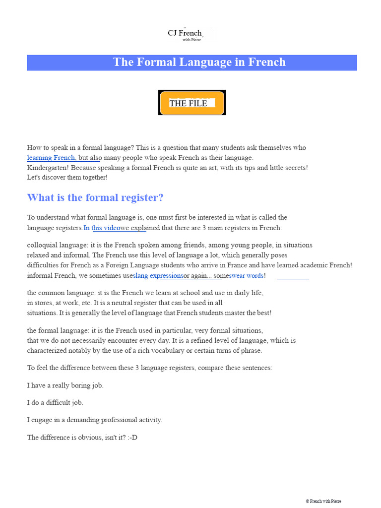 The Formal Language in French | PDF | French Language | Grammatical Tense
