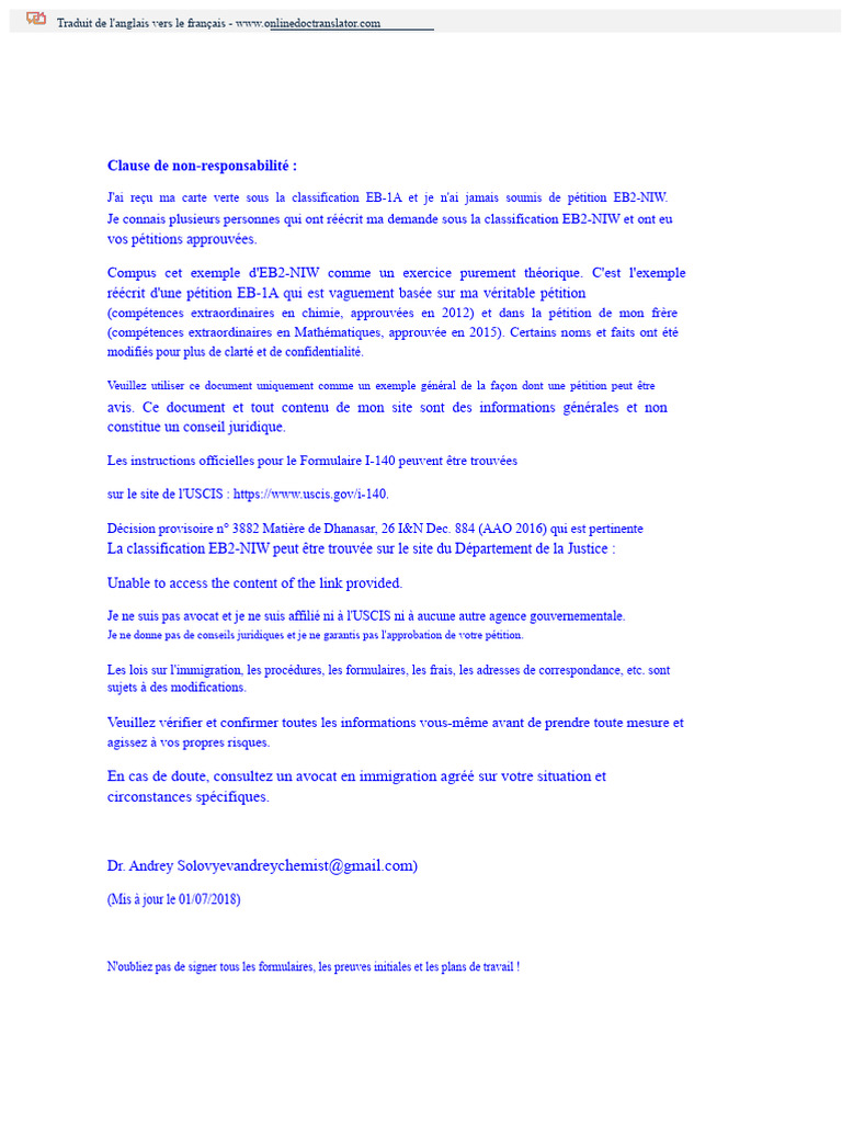 Exemple de pétition EB2-NIW pour Dr. Doe | PDF | Catalyse | Enzyme