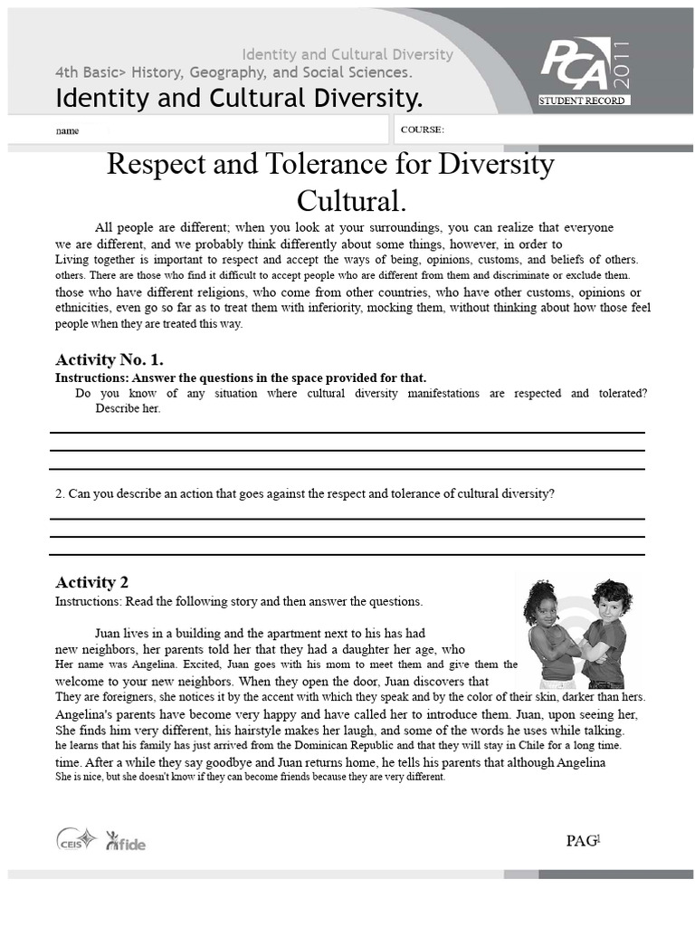 Sheet 2, Respect and Tolerance For Cultural Diversity | PDF ...