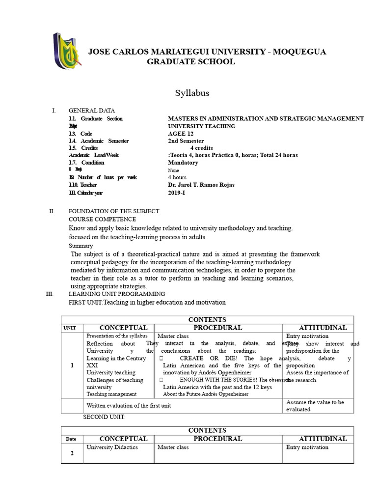 Syllabus of University Teaching | PDF | Evaluation | Methodology