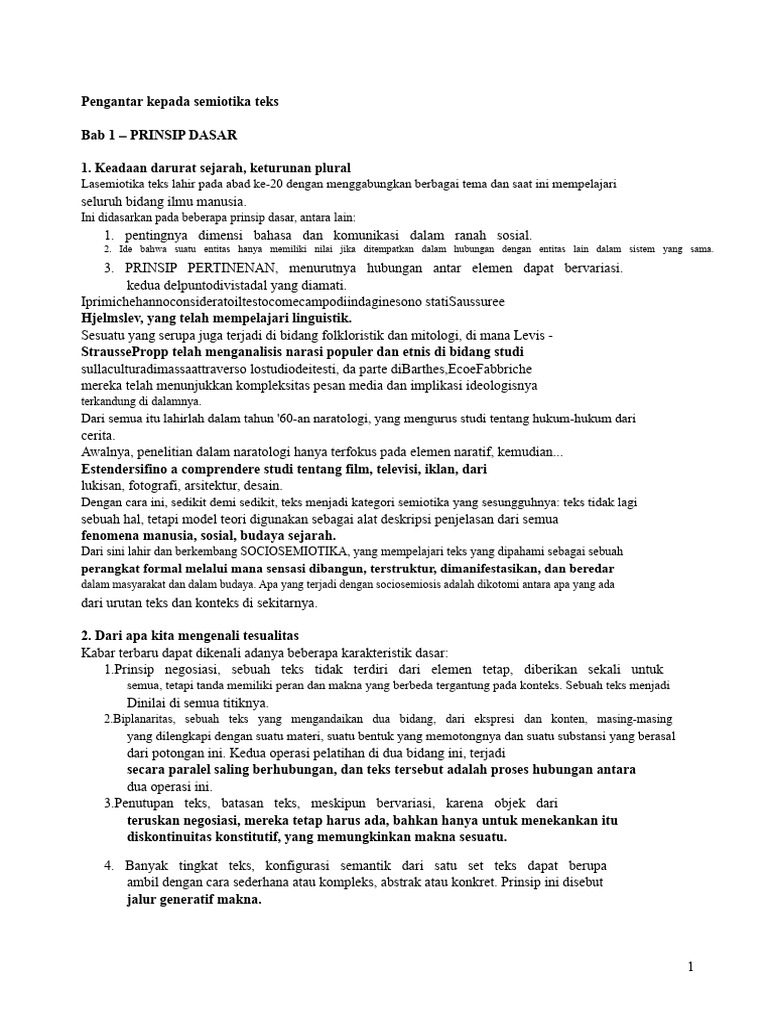 Prinsip Dasar Semiotika Teks | PDF