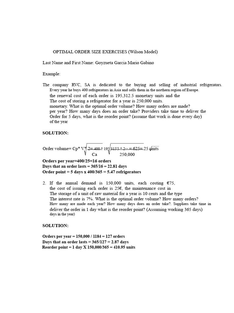 Optimal Order Size Calculations | PDF | Business | Economies