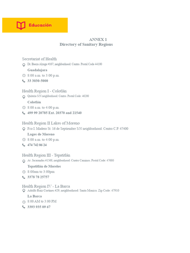 Local Health Region Directory | PDF