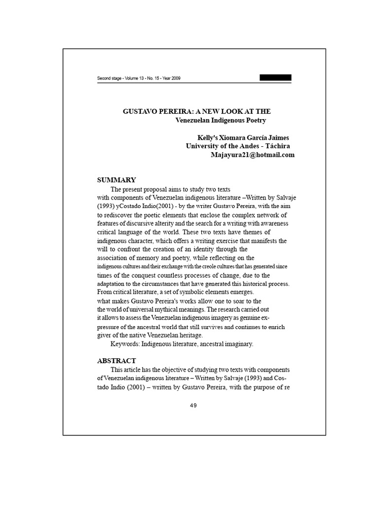 Gustavo Pereira - A New Look at Venezuelan Indigenous Poetry | PDF ...