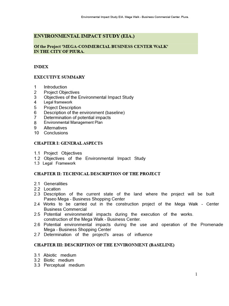 Environmental Impact Study Commercial Building Mega | PDF ...