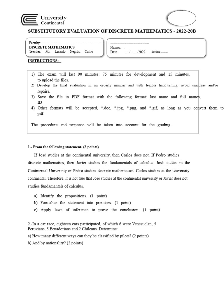 Replacement Evaluation Discrete Mathematics 2022 20B NRC 12491 and ...