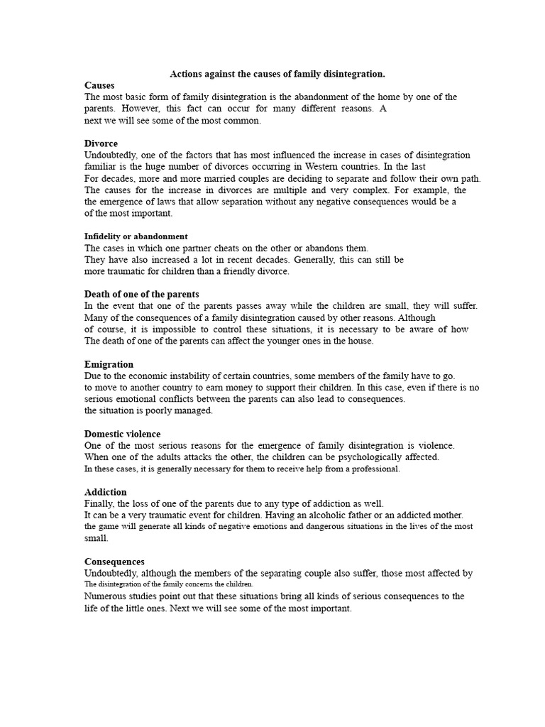 Actions Against The Causes of Family Disintegration | PDF | Violence ...