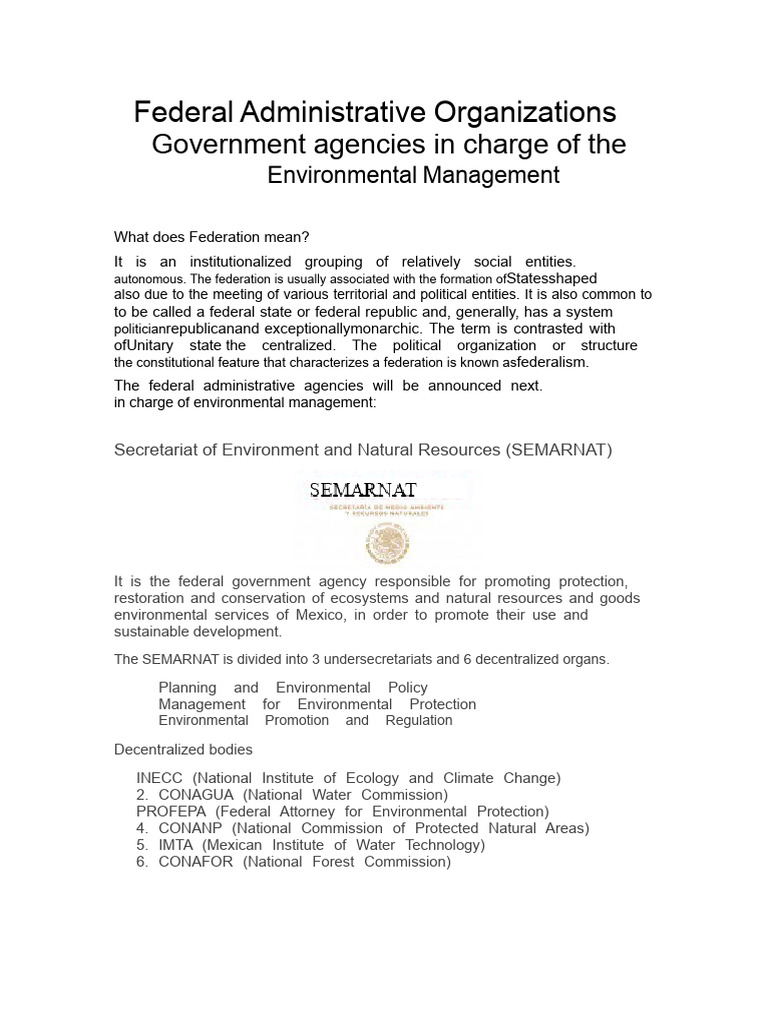 Federal Government Administrative Agencies Responsible For ...