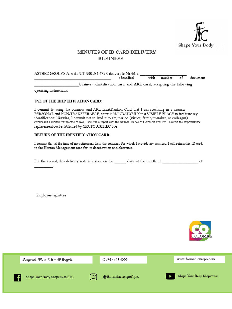 ID Card Delivery Minutes for ASTHEC Group | PDF