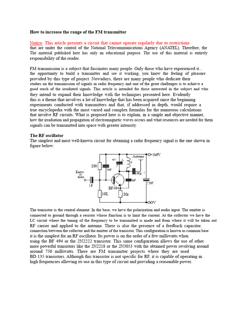 Boosting FM Transmitter Range Techniques | PDF | Antenna (Radio ...