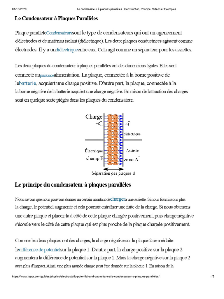 Comprendre le Condensateur à Plaques Parallèles | PDF | Condensateur ...