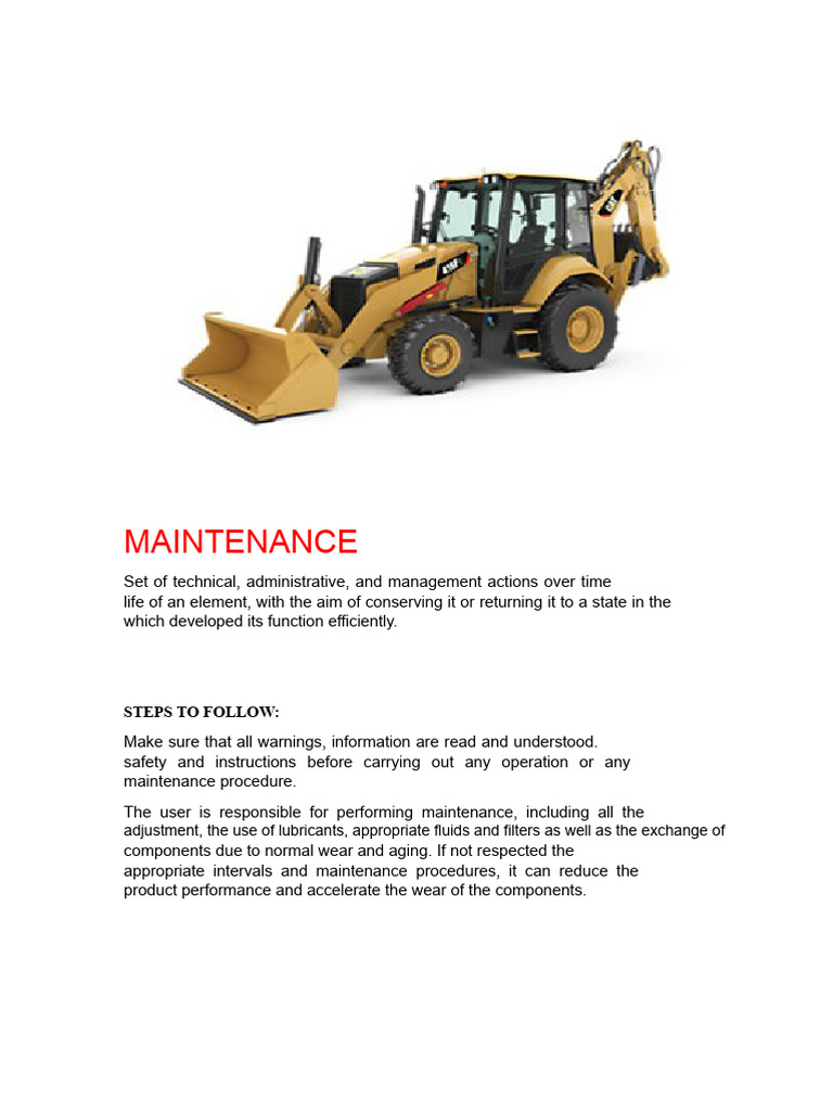 Backhoe Loader Maintenance Guide | PDF | Safety | Engines