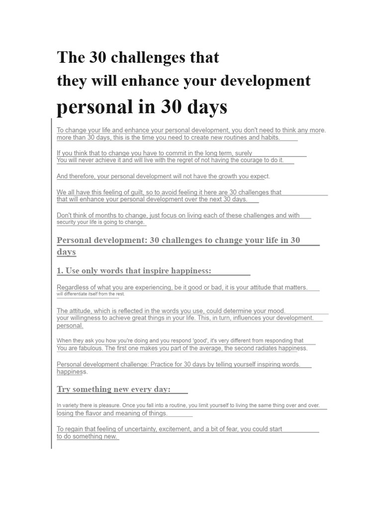 30-Day Personal Development Challenges | PDF | Happiness | Well Being