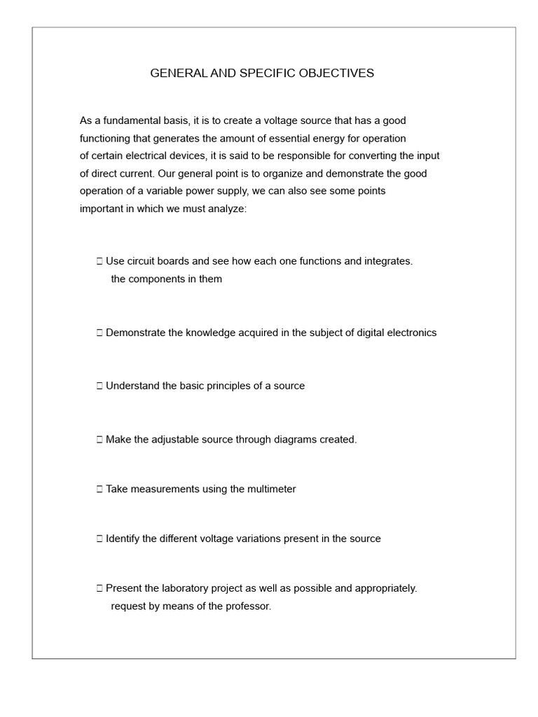 Adjustable Power Supply Objectives | PDF | Electronics | Power Supply