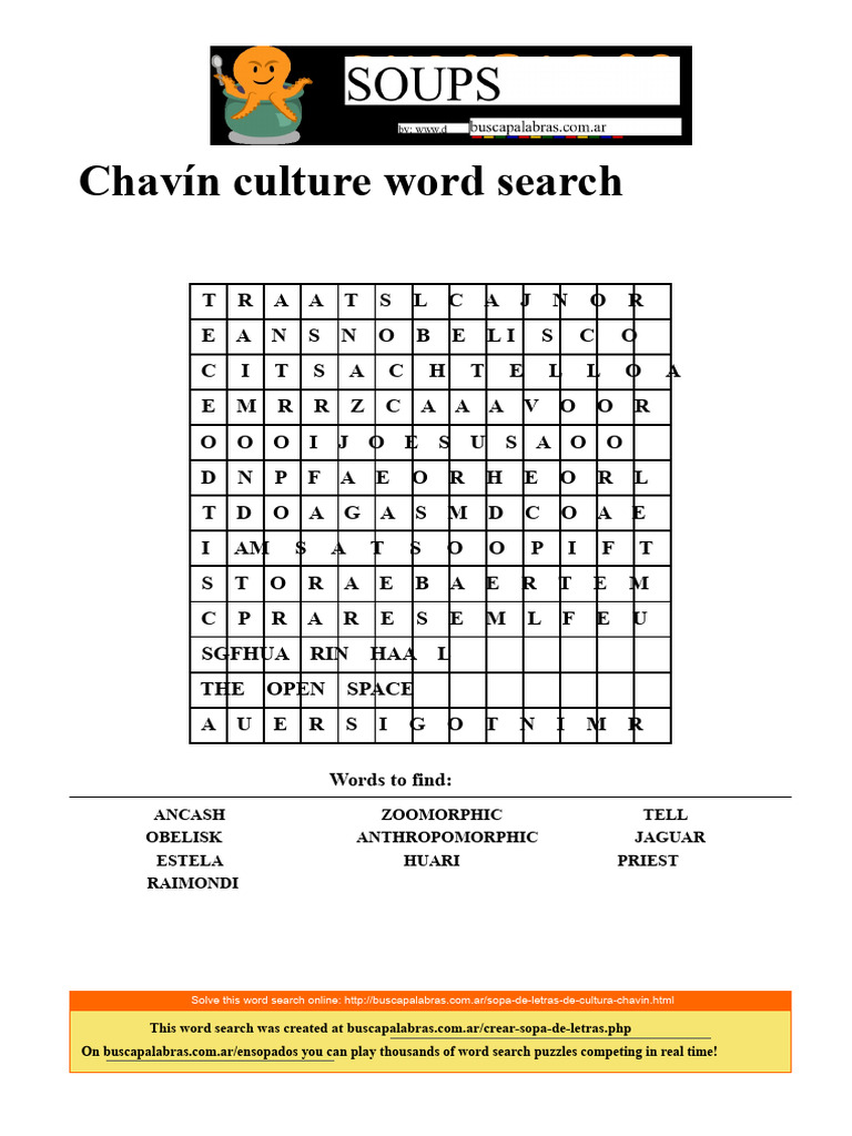 Chavín Culture Word Search | PDF